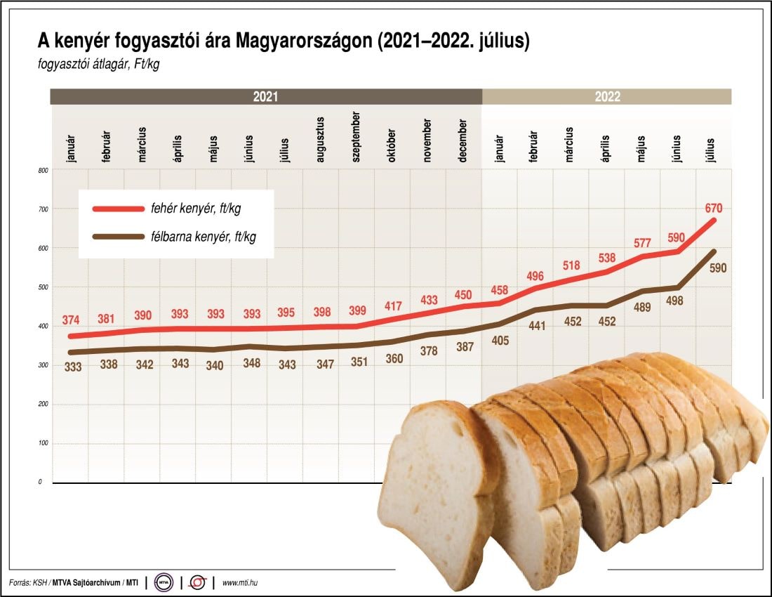 Nézze meg egy ábrán, a kenyér ára hogy változott két év alatt
